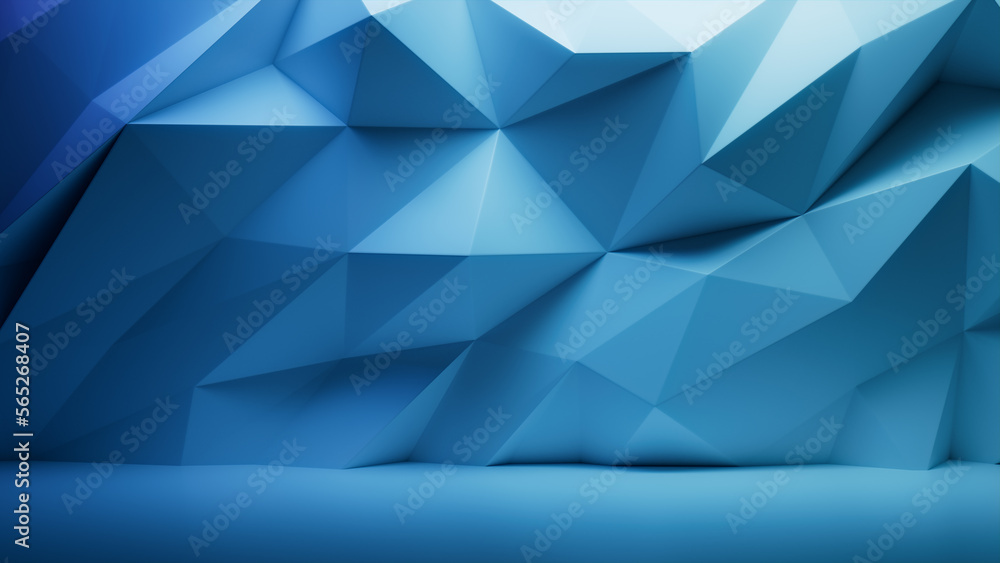 Polygon 3D Wall Wallpaper with Blue Trendy Surface. Premium 3D Render ...