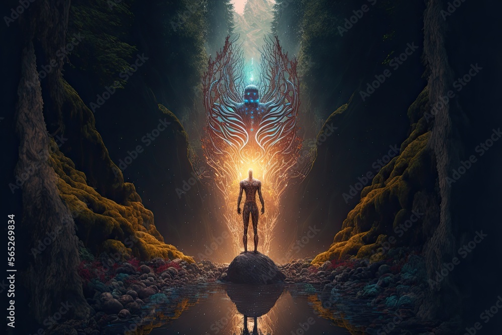 holy entity of nature standing in a dense forest, illustration, ai art ...