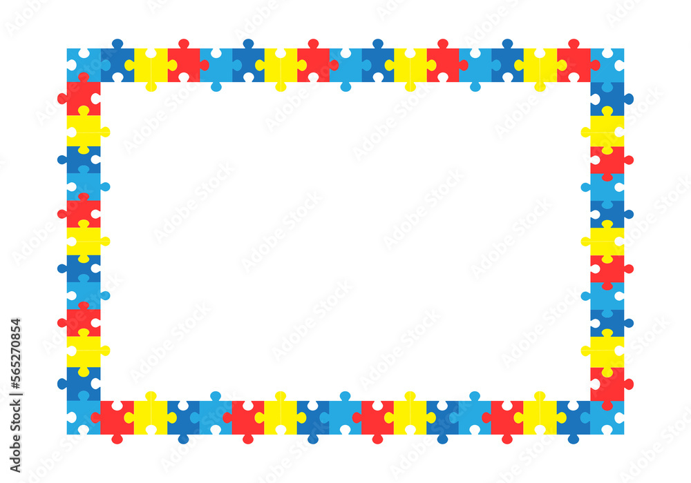 World autism awareness day. Colorful puzzles frame background. Symbol ...