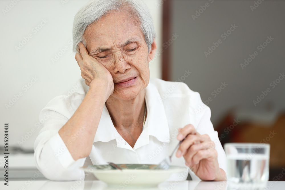 Disappointed old elderly people eating overnight food,she's sick of ...