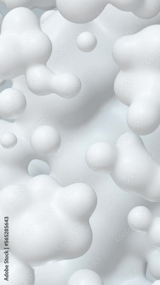 3D animation - Fluid abstract white spheres that float and blend with looping animated motion in ...