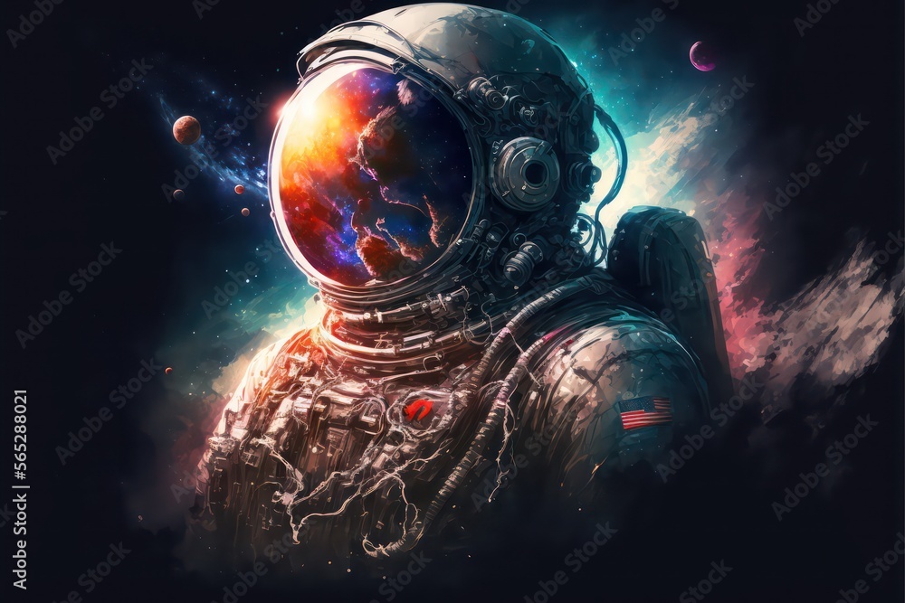 Wallpaper of astronaut in space fantasy universe. Generative AI. Stock ...