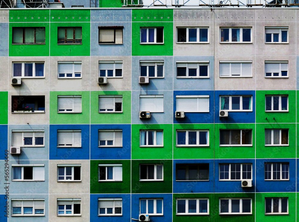 concrete panel apartment building frontal elevation detail in Budapest ...