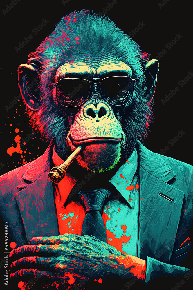 Monkey with a suit smoking cigar and wearing black sunglasses ...
