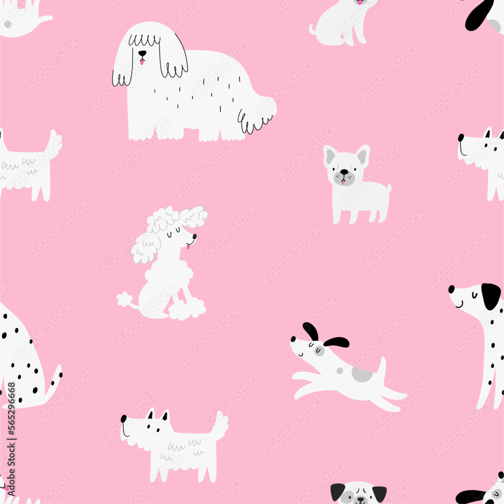 Vector seamless pattern with cute Cartoon Dogs. Vector pets Stock ...