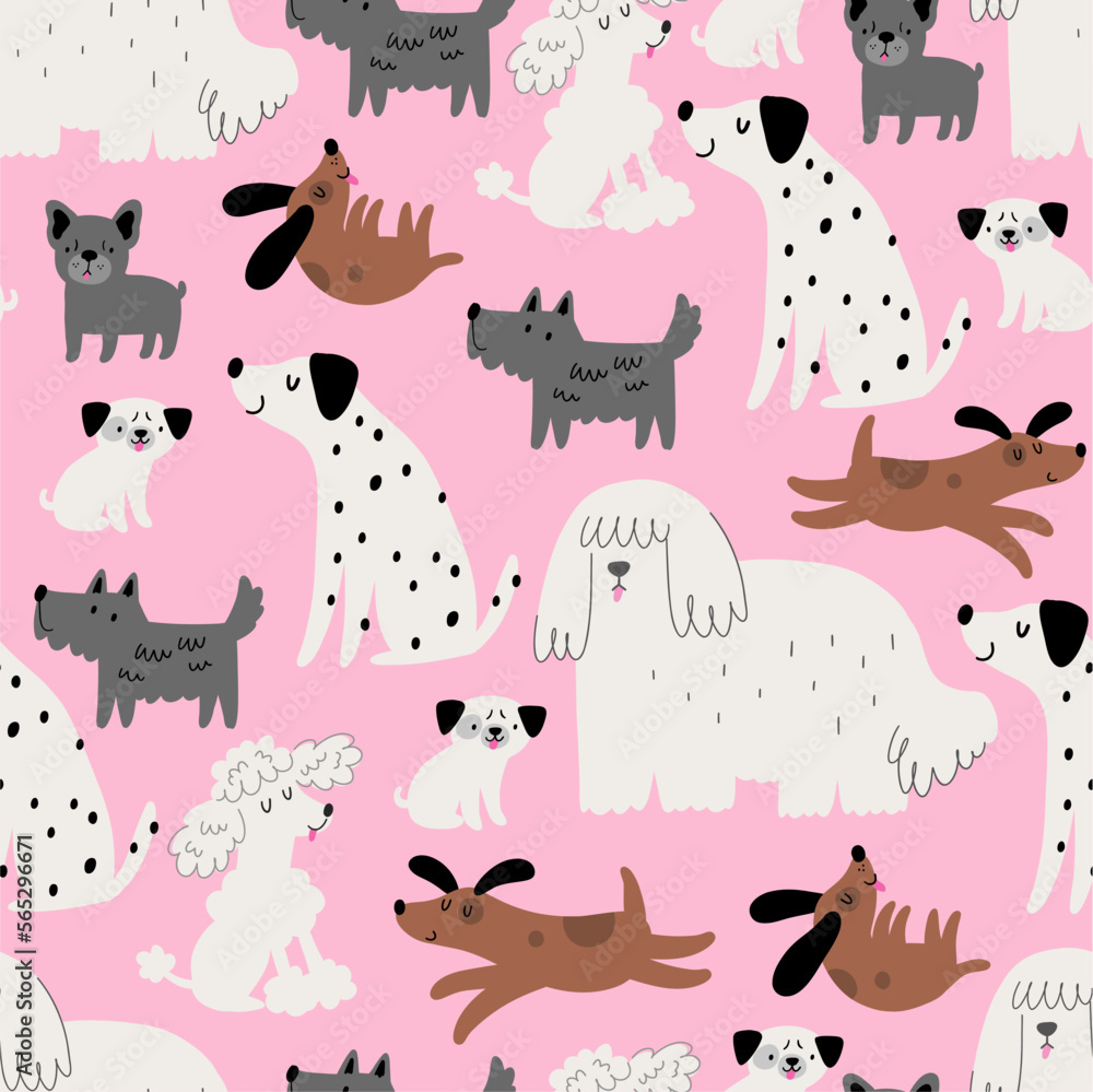 Vector seamless pattern with cute Cartoon Dogs. Vector pets Stock ...