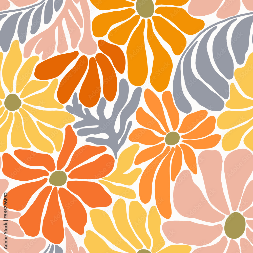 Beautiful vector old style 50s 70s retro floral seamless pattern with ...