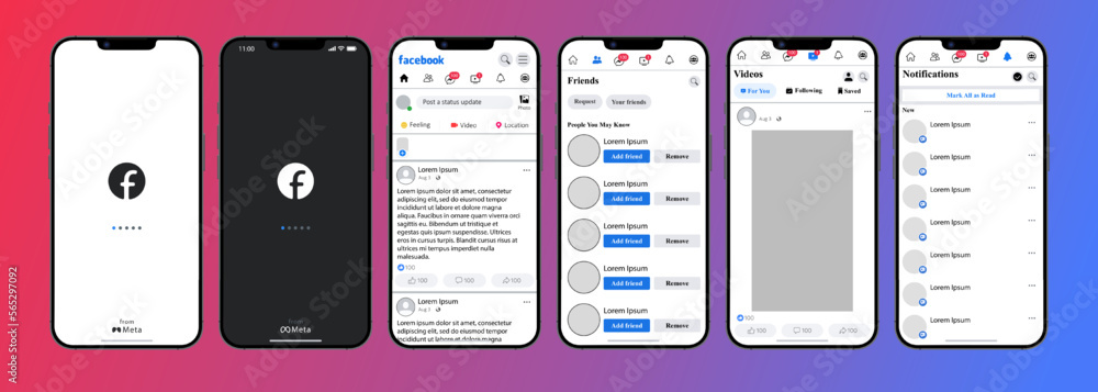 Facebook design. Screen social media, social network interface template ...