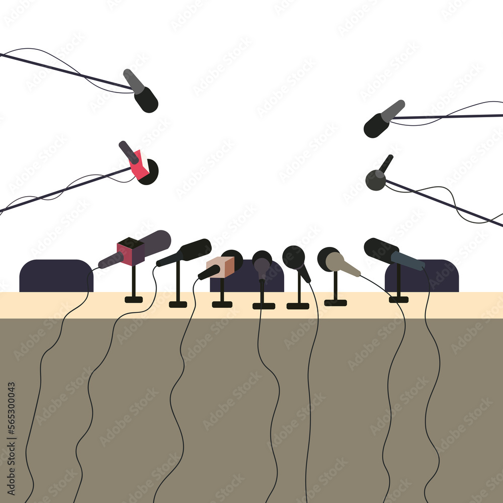 the conference table with multimicrophone interview for journalists ...
