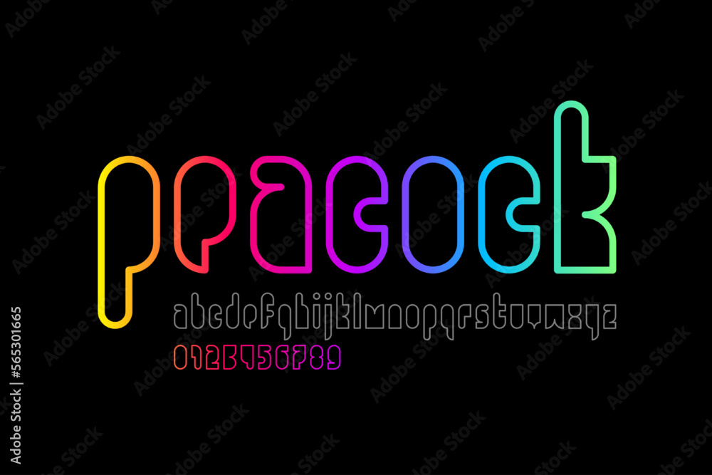 Modern outline font design, lowercase alphabet letters and numbers ...