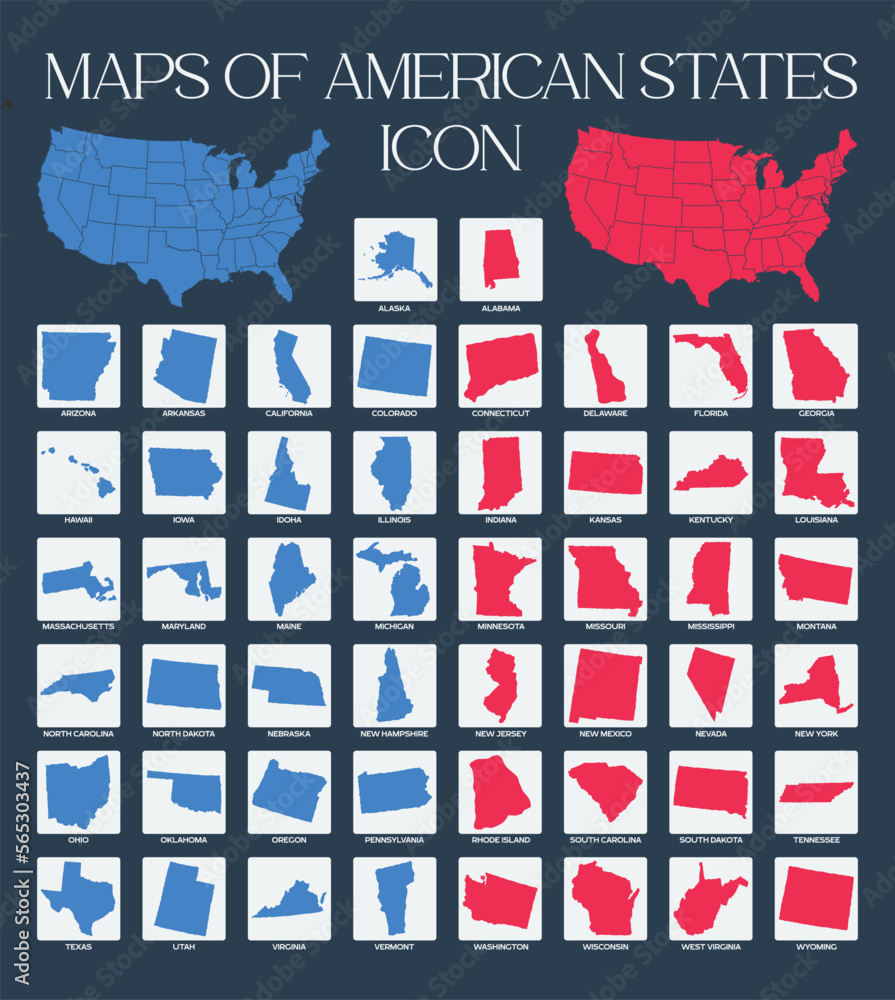 Maps of American States Icon Vector Set Stock Vector | Adobe Stock