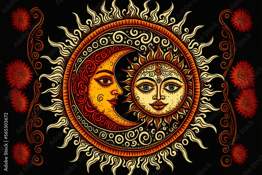 Sun and Moon Indian Folk Art Stock Illustration | Adobe Stock
