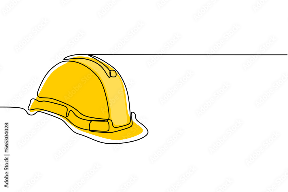 Construction helmet.Worker safety tools concept. Continuous one line ...
