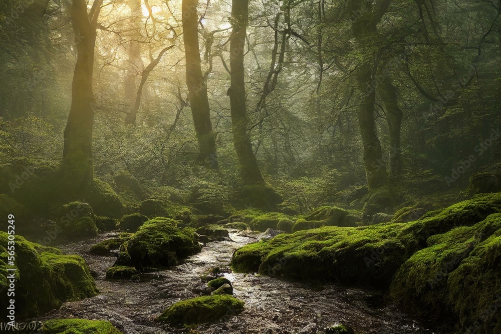 Idyllic spring forest scene with a hiking path amidst loads of wild ...