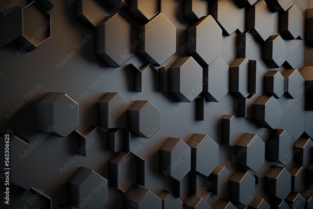 A wall made of black, futuristic mosaic tiles. The backdrop is made out ...