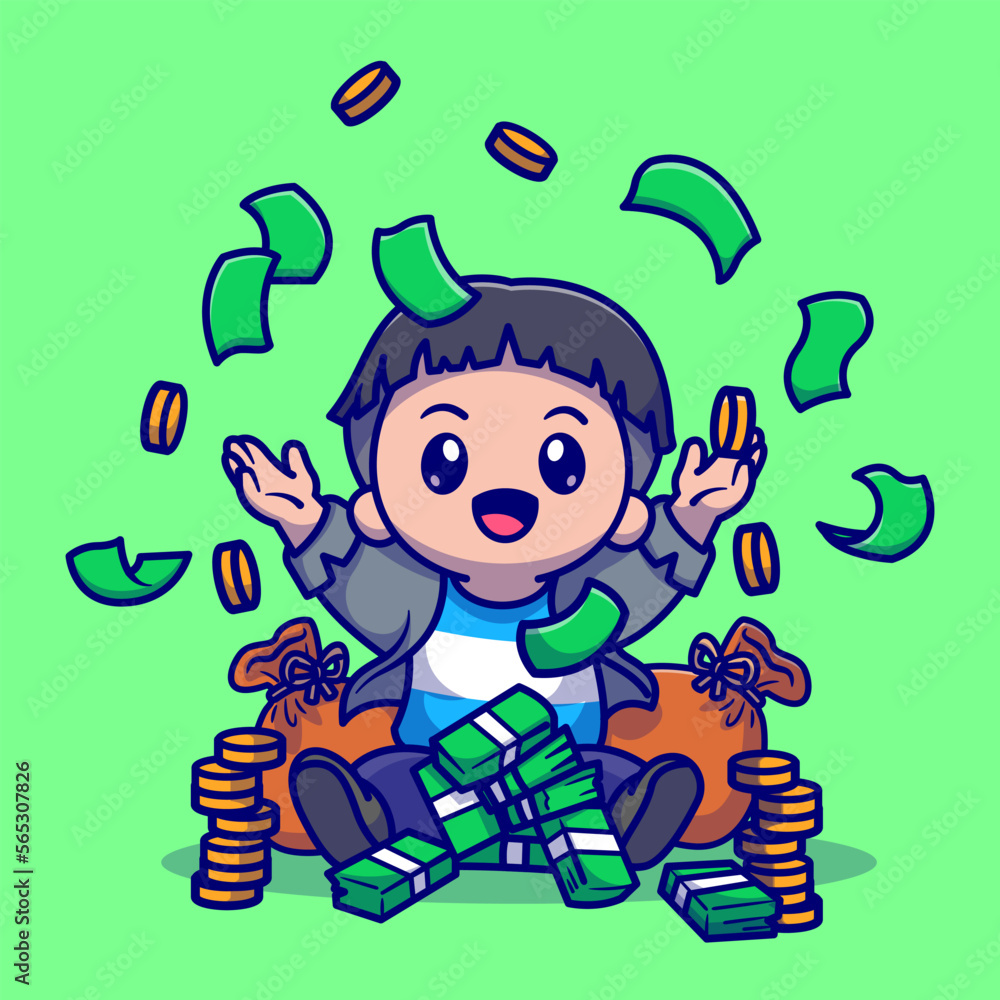 Cute Rich Boy With Money Cartoon Vector Icon Illustration. People ...