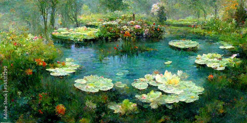 green, flowers in the pond, flowers paintings monet painting claude ...