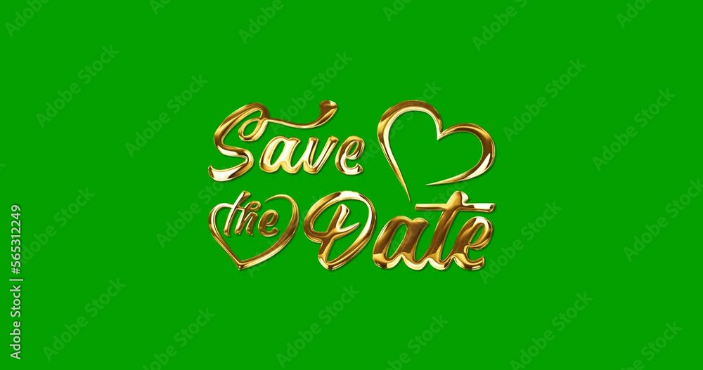 Save the date. Animation in golden color with heart symbol ornament on ...