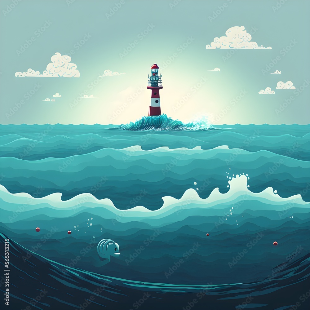calm ocean in cartoon illustration dr seuss style Stock Illustration ...