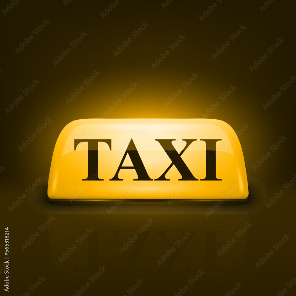 Vector Glowing Yellow Roof Taxi Car Sign Closeup on Black Background ...