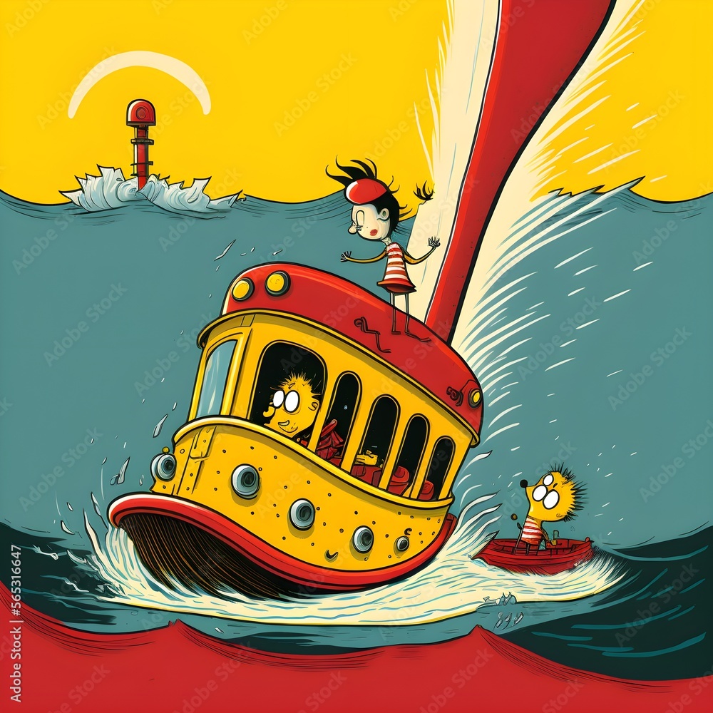 two dr seuss characters standing ontop of a red train that is falling ...
