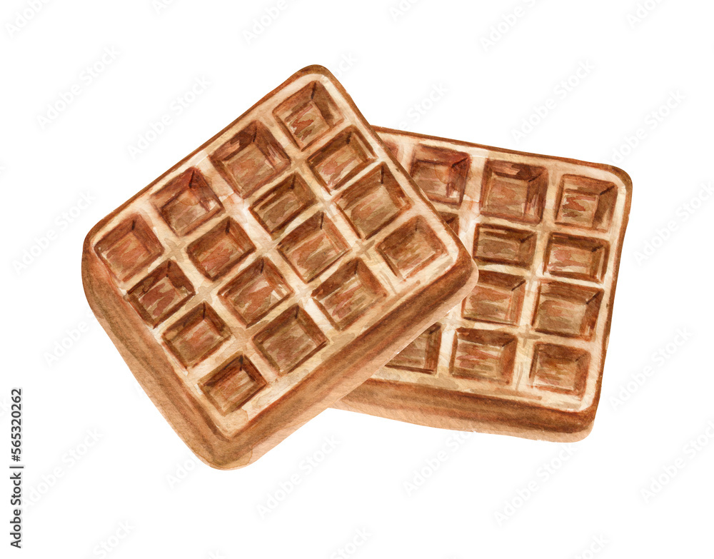 Watercolor hand drawn Belgium waffle isolated elements. Bakery clipart ...