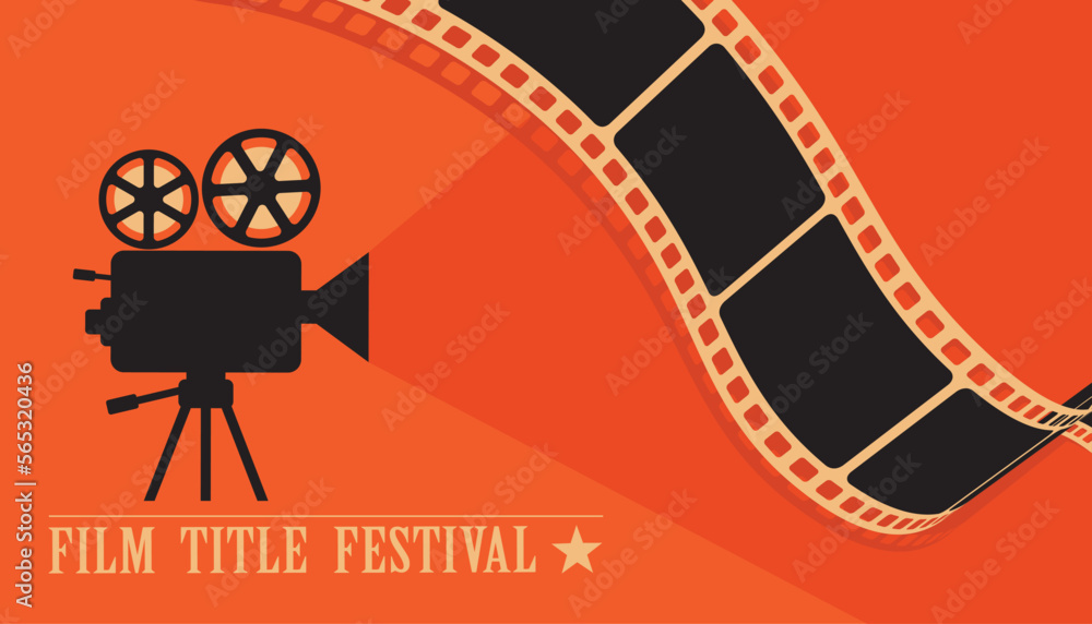 Movie and film poster design template background with vintage film reel ...