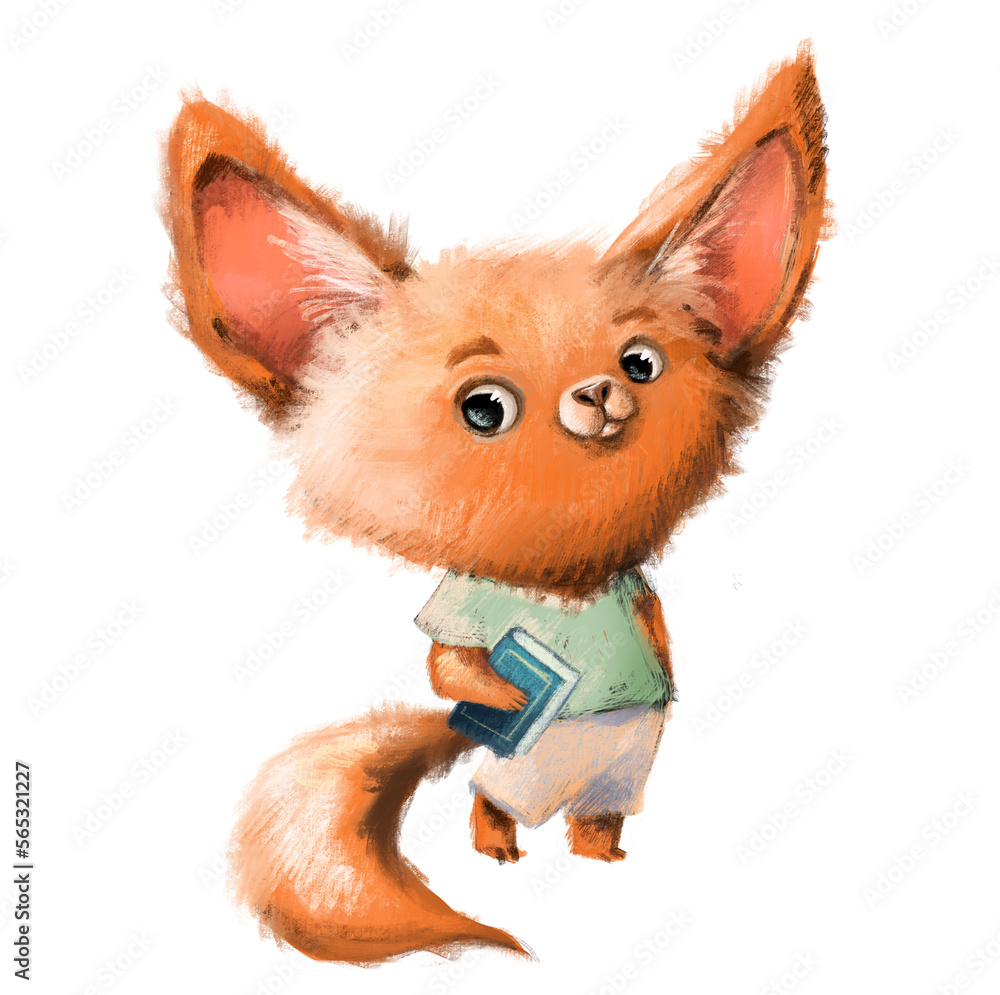 Watercolor hand drawn cartoon Fennec fox adorable cheerful character ...