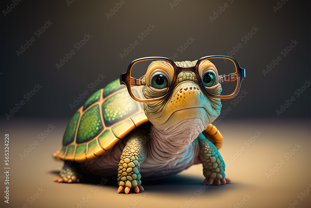 Big-Eyed Baby Turtle: A Cute Baby Turtle Wearing a Big Eye Glass Stock ...