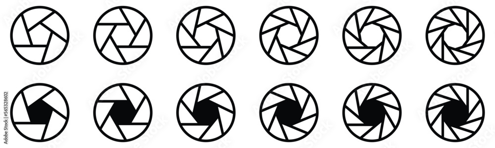 Camera shutter icons set. Camera lens icon symbol. Camera lens ...
