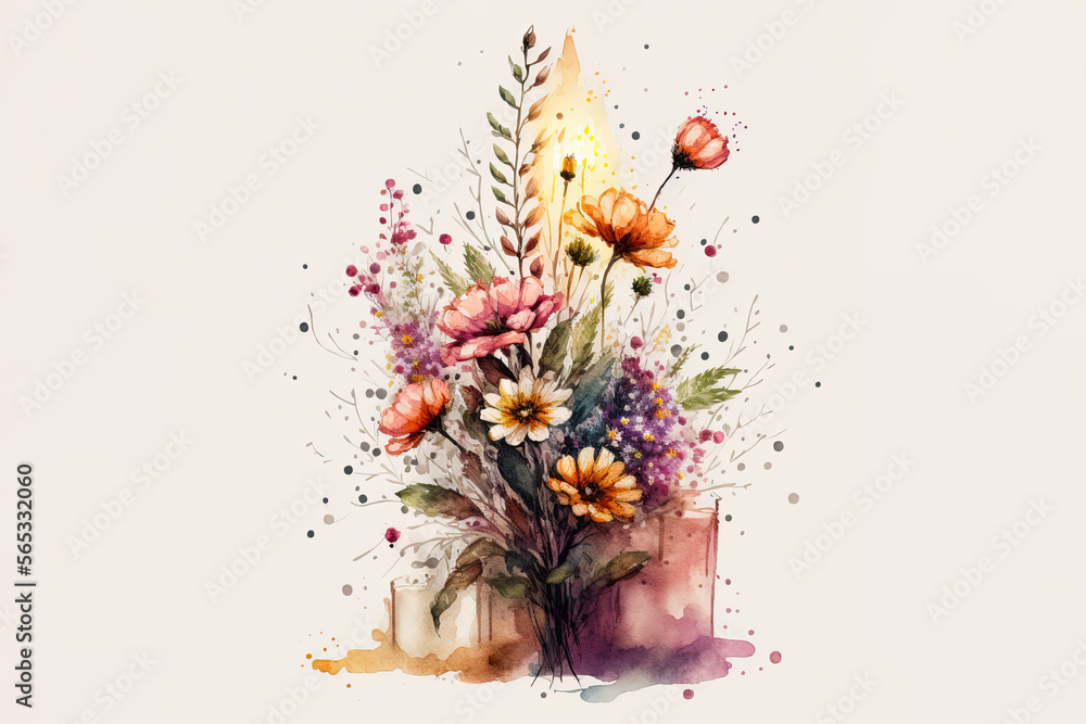 Happy Birthday - Flowers - Watercolor (Generative AI Art) Stock ...