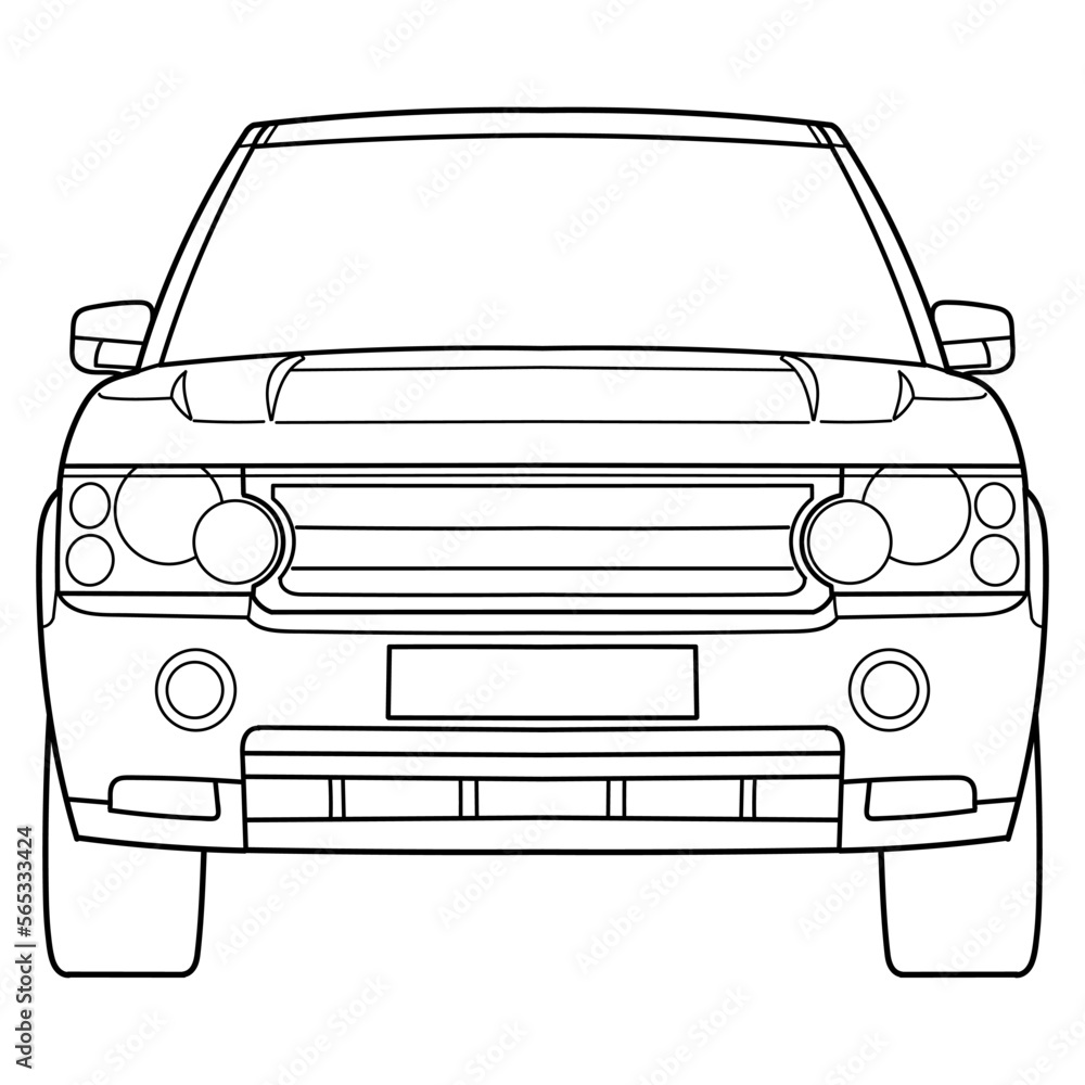 Classic luxury suv car. Crossover car front view shot. Outline doodle ...