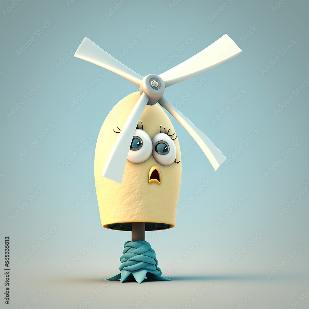 illustration, cute cartoon wind turbine, generated by AI Stock ...