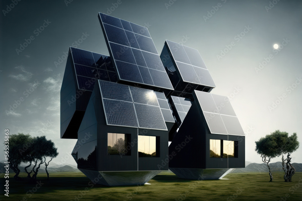 futuristic self-sufficient house with photovoltaic solar panels ...