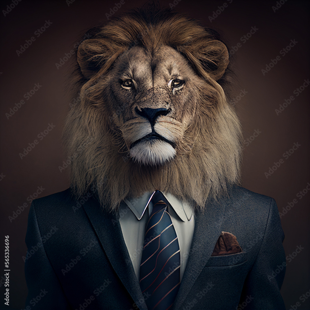 Lion in a Business Suit, Lion Headed Man in a Formal Business Suit ...