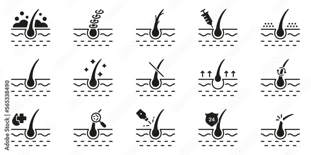 Healthy Dermatology Beauty Therapy for Epidermis Glyph Pictogram. Hair ...