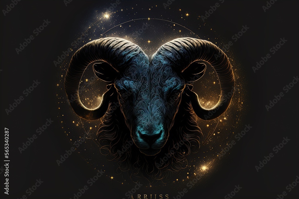aries horoscope sign on shiny stars galaxy background. Gorgeos black ...