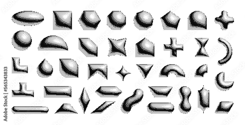 Set of simple vector primitive figures. Pseudo 3d geometric shapes with ...