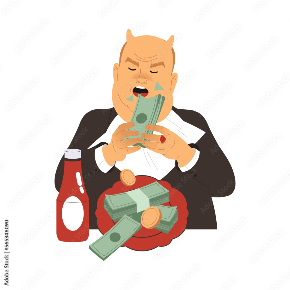 Bribery and Corruption with Greedy Man Character Eating Money Banknote ...
