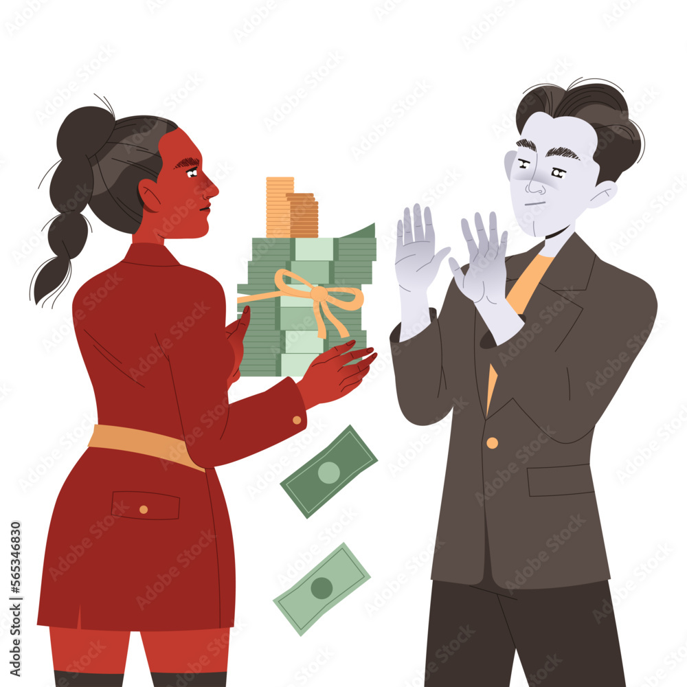 Bribery and Corruption with Woman Character Giving Money to Man ...