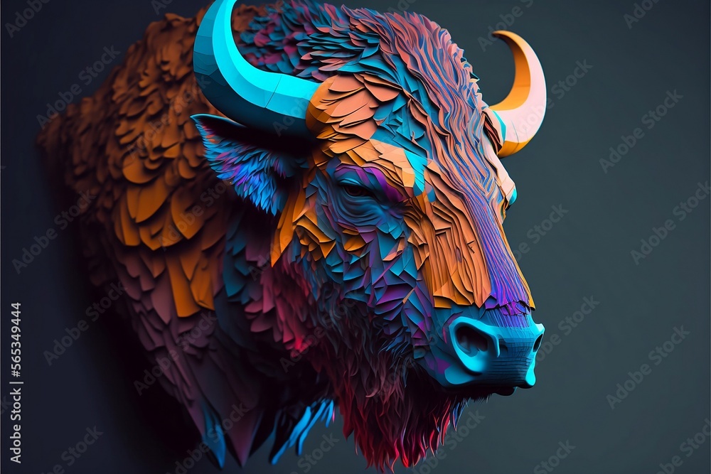 the paper statue of the big buffalo head on the wall showing strength ...
