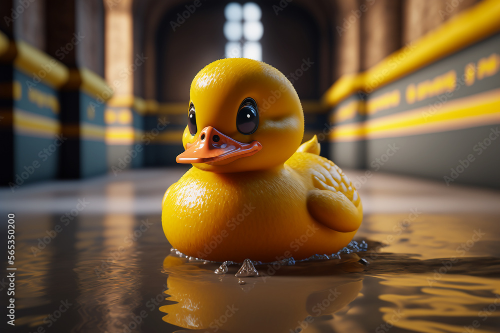 Yellow rubber duck on the floor generated with AI Stock Illustration ...