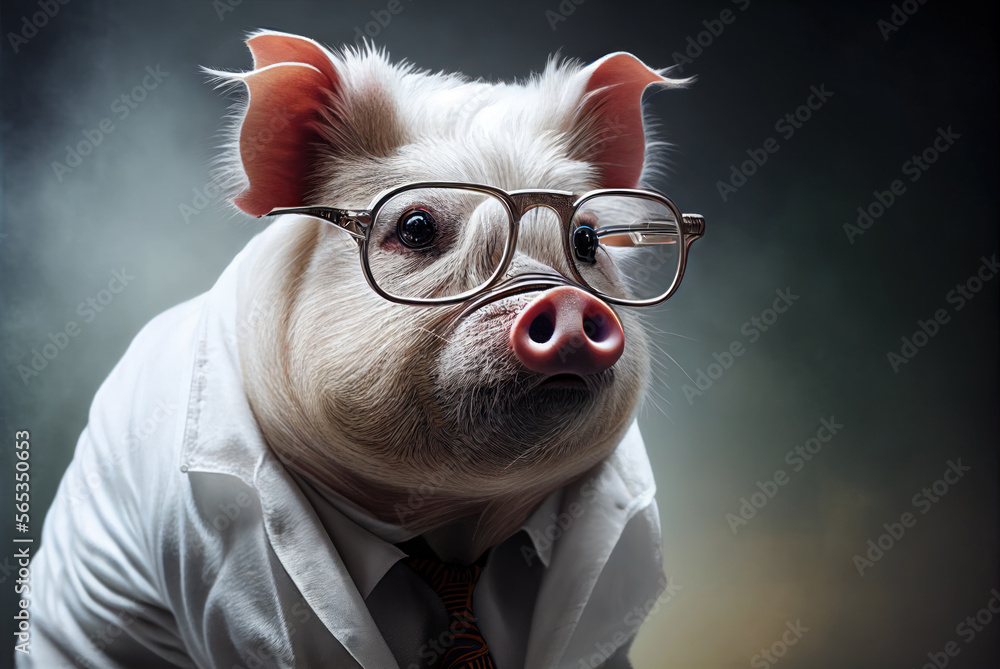 Portrait of a pig in a doctor medical uniform, generative ai Stock ...