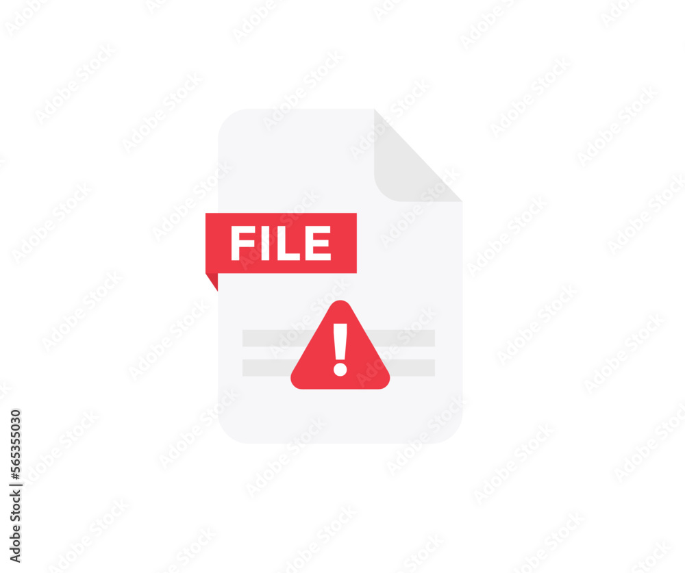 Red triangular warning icon on file, document with cautious error logo ...