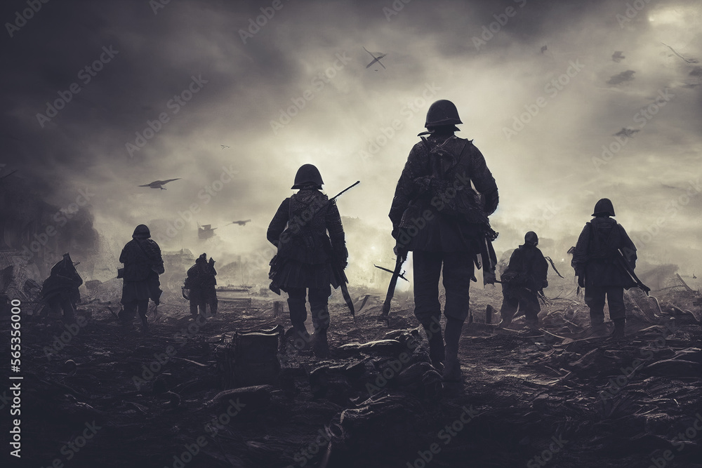 Splendid art of apocalyptic ruined landscape devastated by war ...