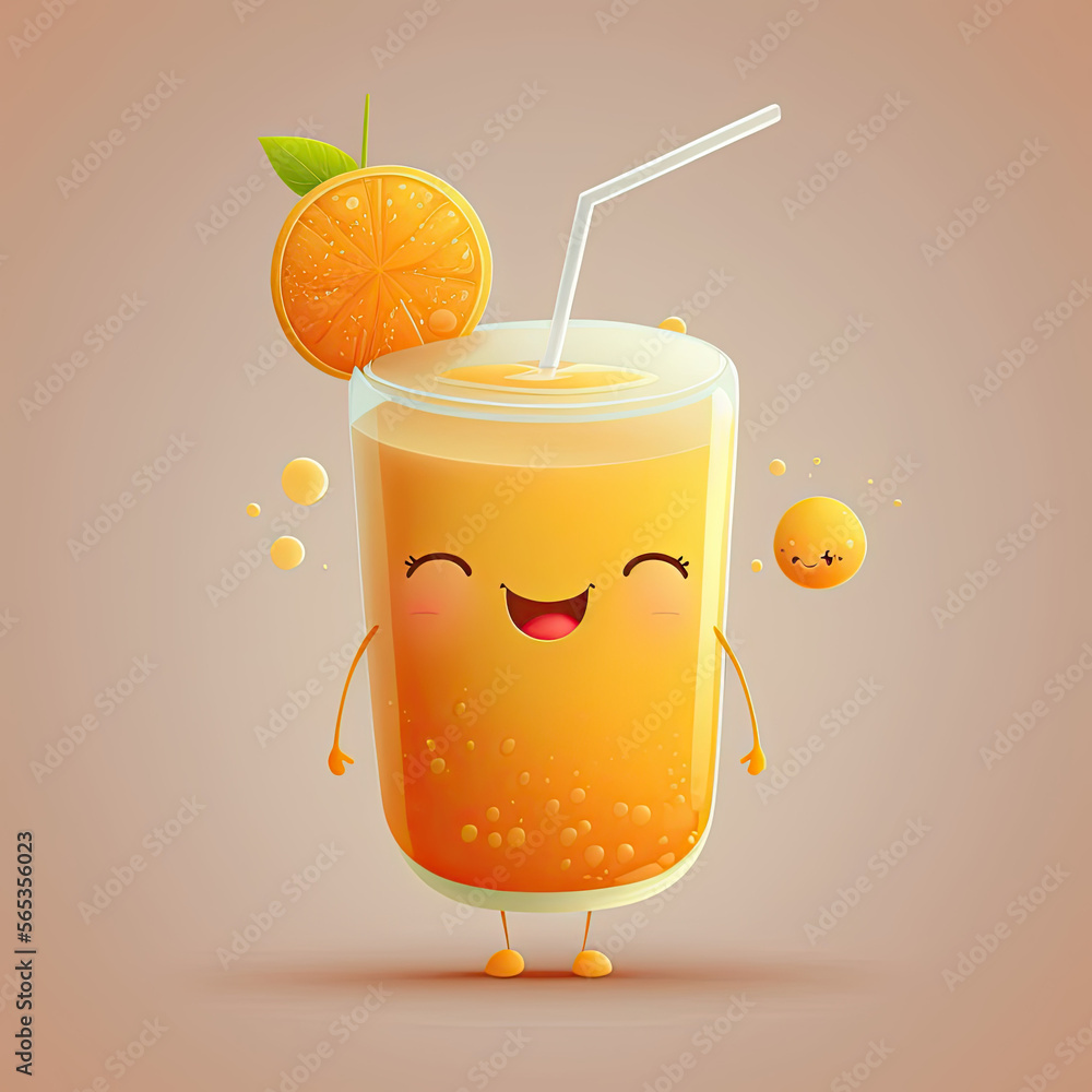 Cute glas of orange juice cartoon character created using generative AI ...