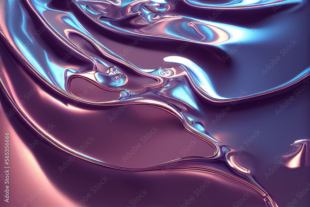 liquid chrome surface with pastel gradient holographic reflection ...