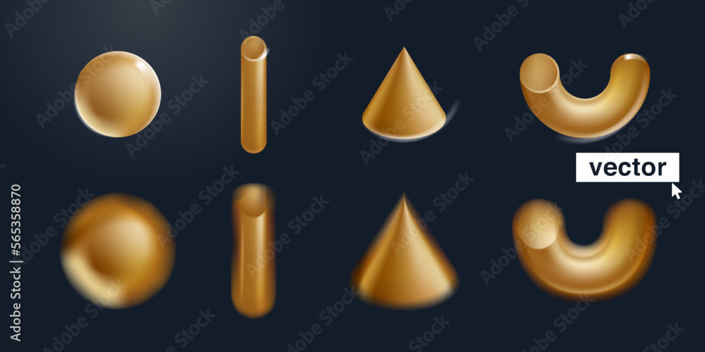 3D sphere, cylinder, cone, and curve objects. Vector illustration with ...