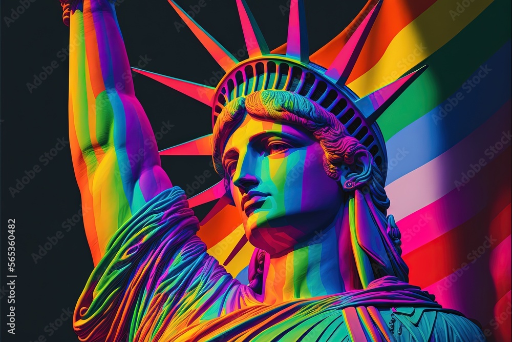statue of liberty in the rainbow colors. LGBTQ community advocates for ...