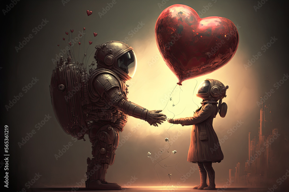 Retro cinematic scene in which an astronaut says goodbye to his ...